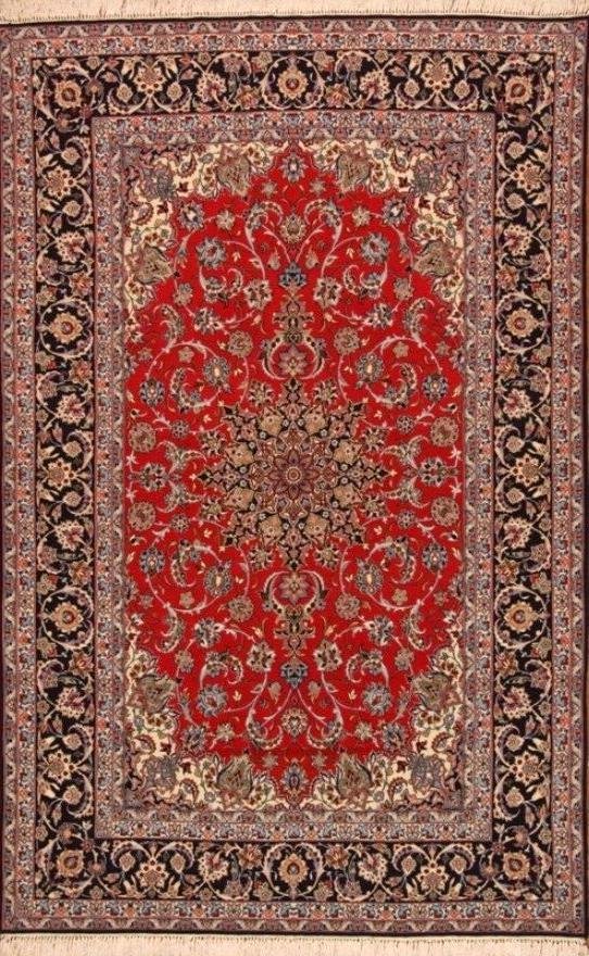 Hand-Knotted Middle Eastern Rug in Wool & Silk with Decorative Pattern ...