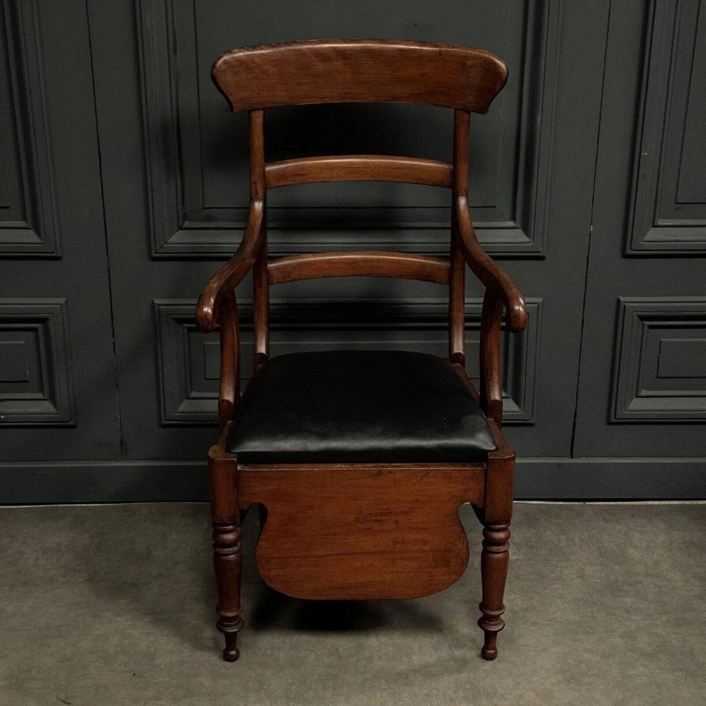 19th Century English Mahogany Commode Chair with Black Seat for sale at ...