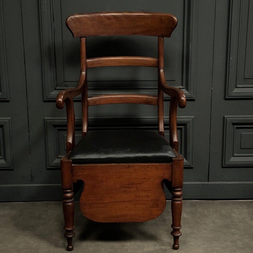 19th Century English Mahogany Commode Chair with Black Seat for sale at ...