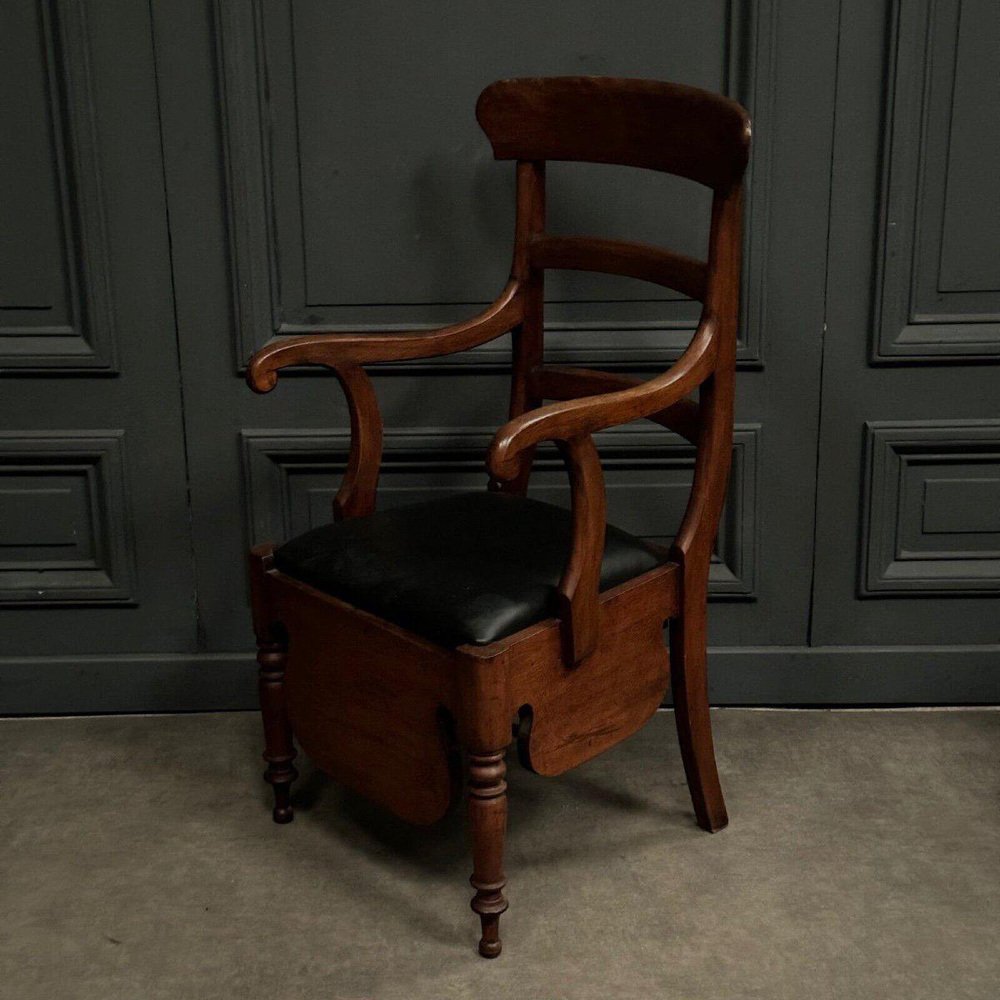 19th Century English Mahogany Commode Chair with Black Seat for sale at ...