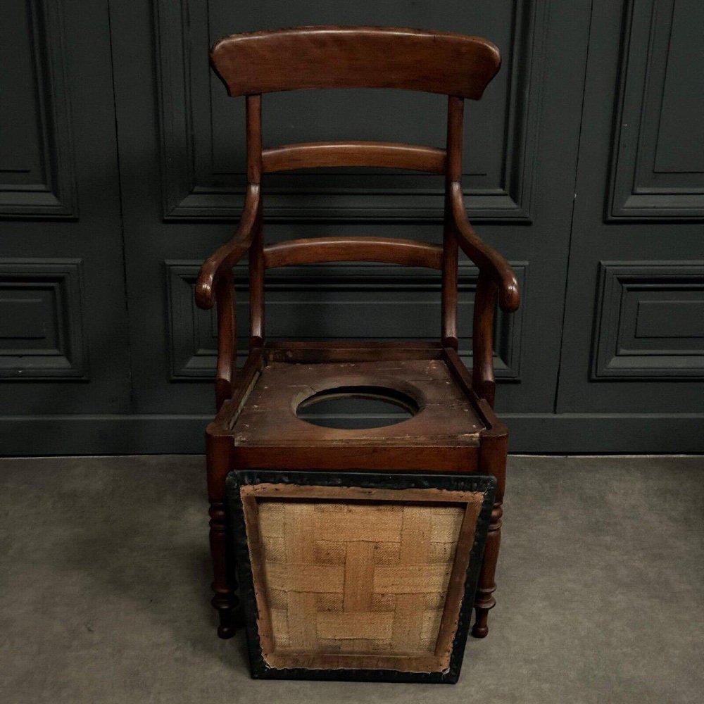 19th Century English Mahogany Commode Chair with Black Seat for sale at ...