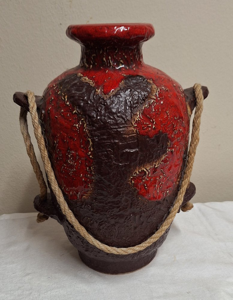 Vintage Fat Lava German Ceramic Vase with Original Cord Suspension by ...