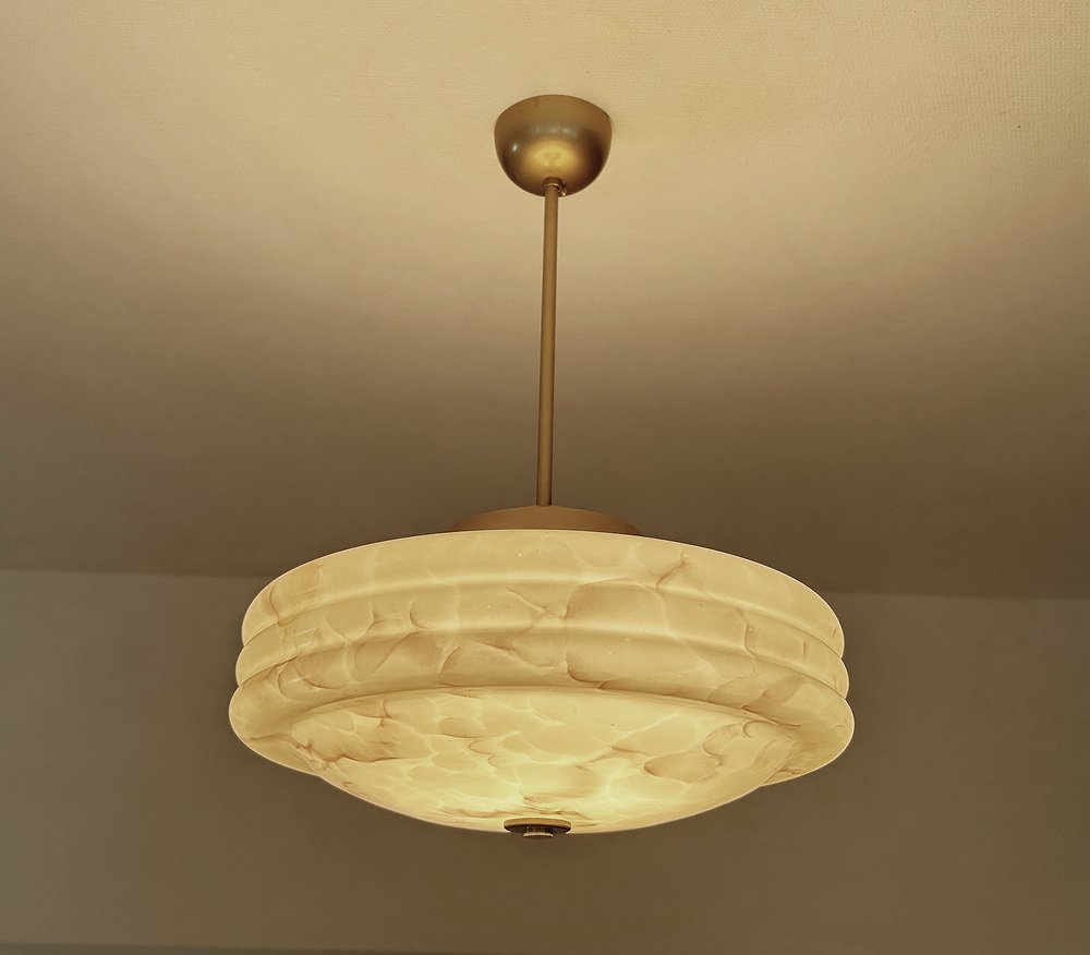 Art Deco Pendant Light in Marble Glass, 1930s for sale at Pamono