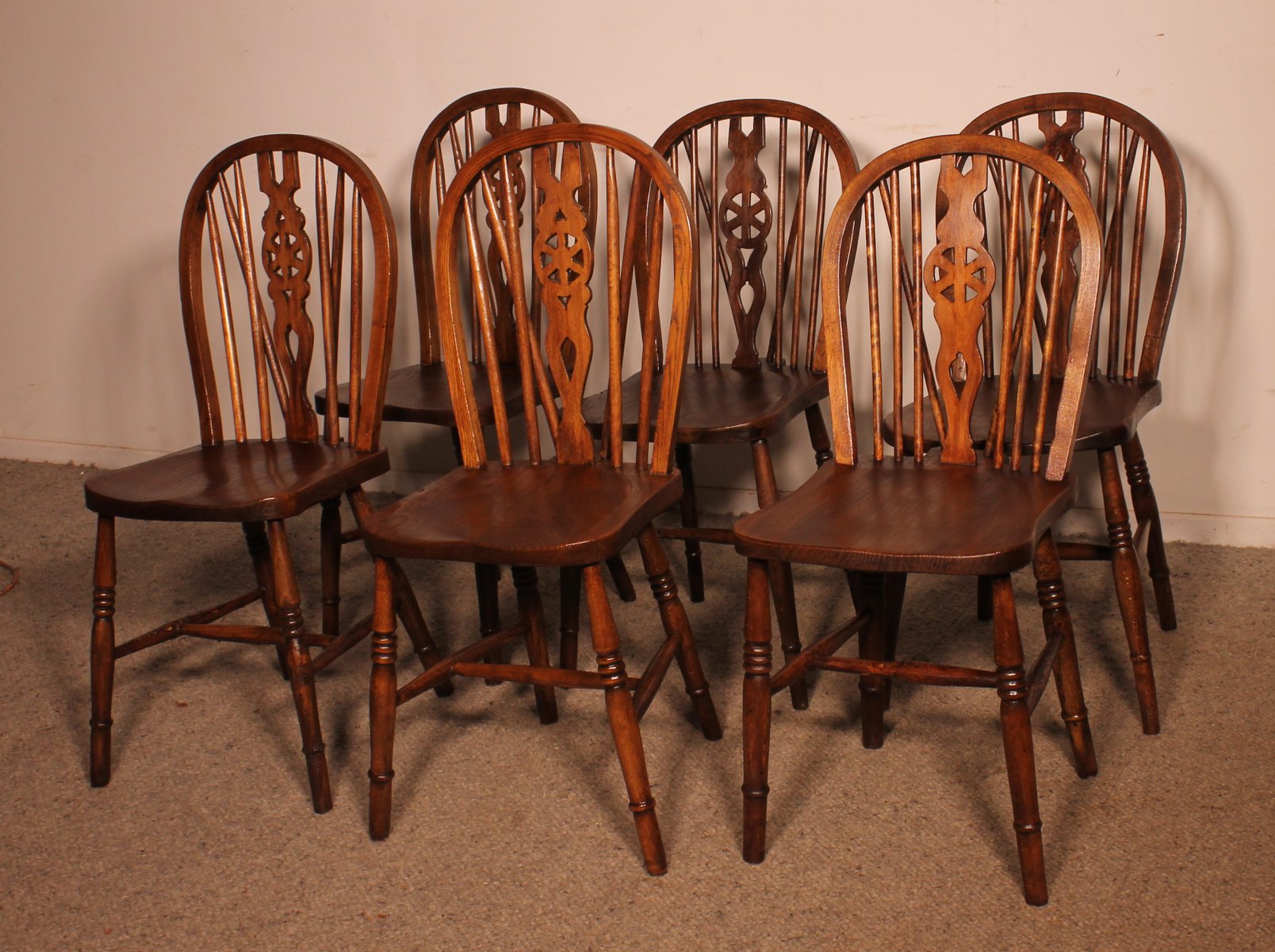 Windsor Wheelback Chairs, 19th Century, Set of 6 for sale at Pamono