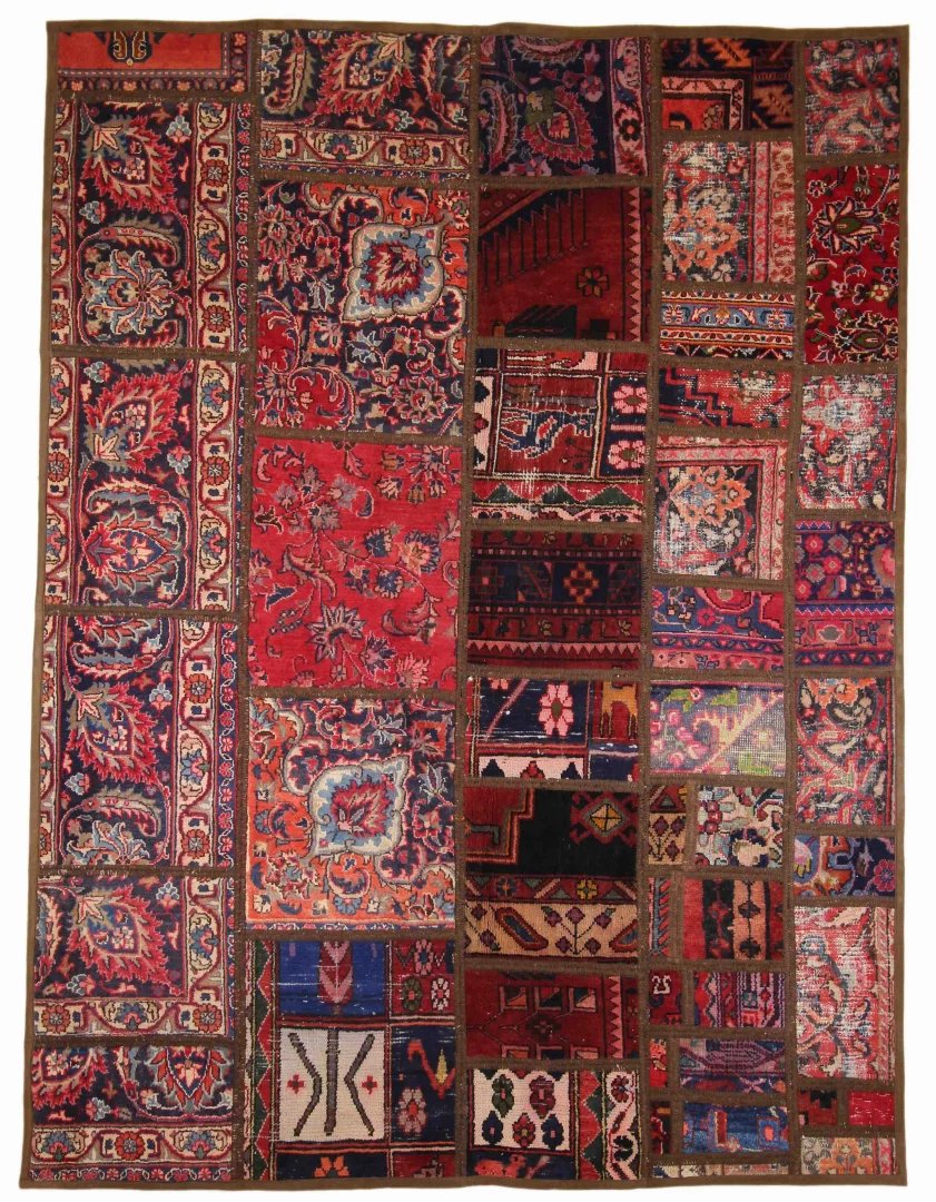 Hand-Knotted Middle Eastern Patchwork Geometric Rug Made from Old Rugs ...