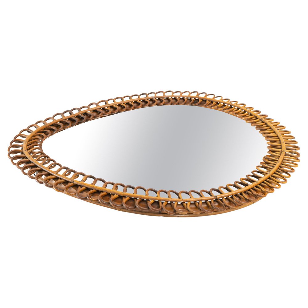 Rattan and Bamboo Teardrop Mirror, 1950s for sale at Pamono