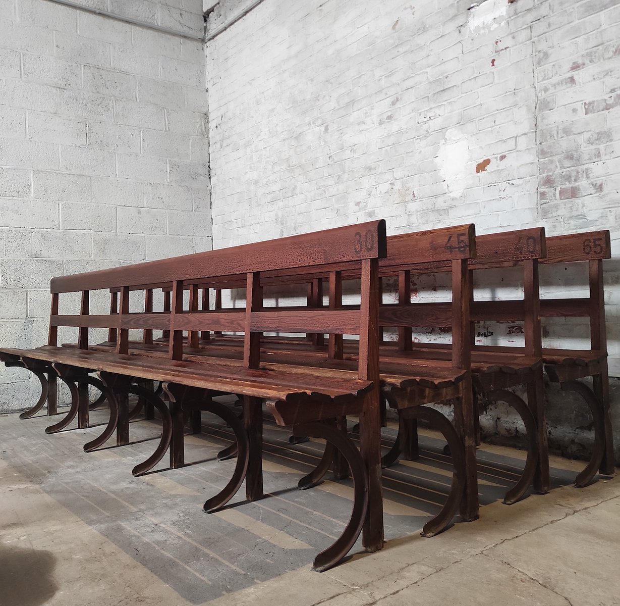 Long Wooden Church Bench for sale at Pamono