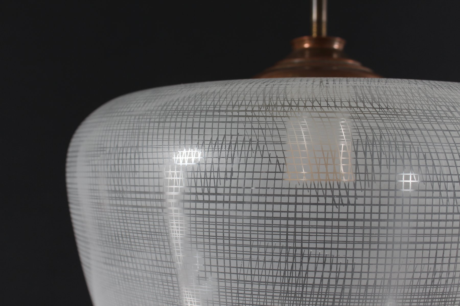 Art Deco Bauhaus Bell Shaped Clear Glass Pendant Stripe Pattern Brass ...