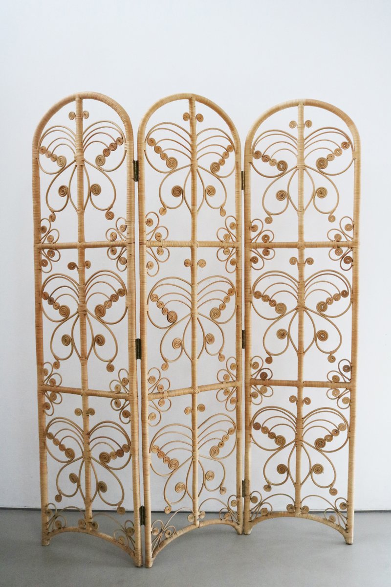 Sculptural Three-Part Room Divider in Rattan and Wicker, 1970s for sale ...