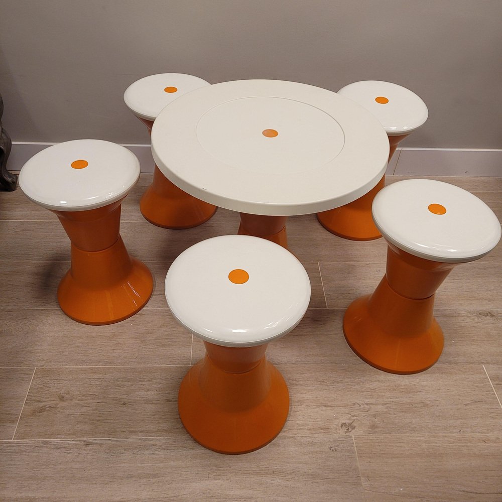 Space Age Tam Tam / Diabolo Game Table and Stools attributed to Henry ...