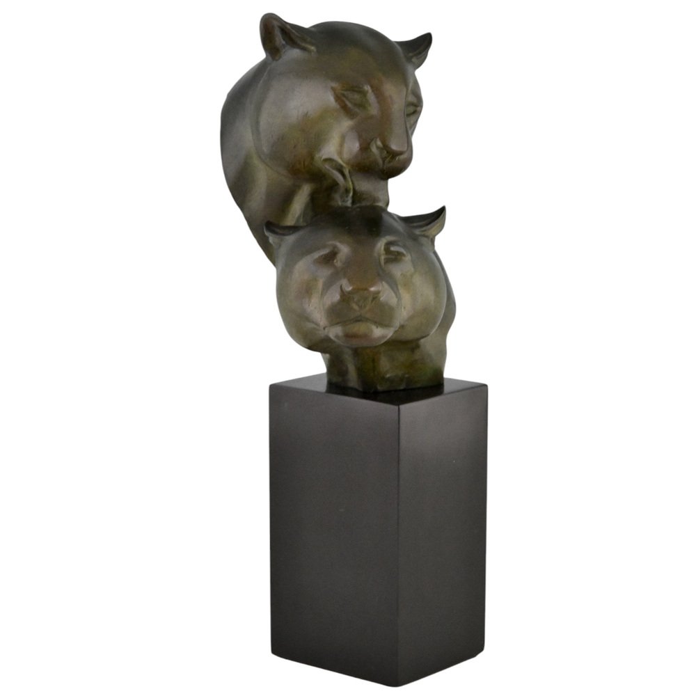 Irenee Rochard, Art Deco Sculpture with Two Panther Heads, 1930, Bronze ...