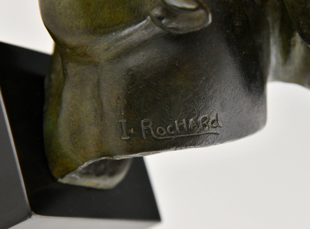 Irenee Rochard, Art Deco Sculpture with Two Panther Heads, 1930, Bronze ...