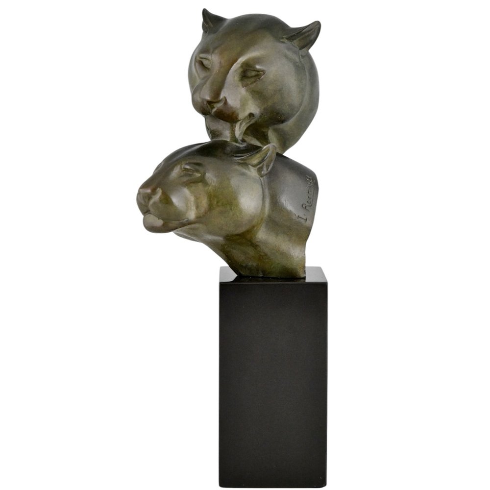 Irenee Rochard, Art Deco Sculpture with Two Panther Heads, 1930, Bronze ...