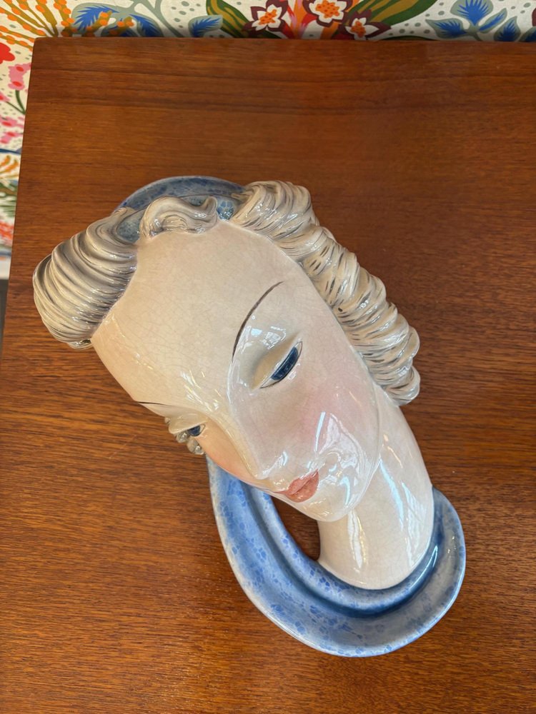 Wall Mask Womans Head by Adolf Prischl, Goldscheider for Goldscheider ...