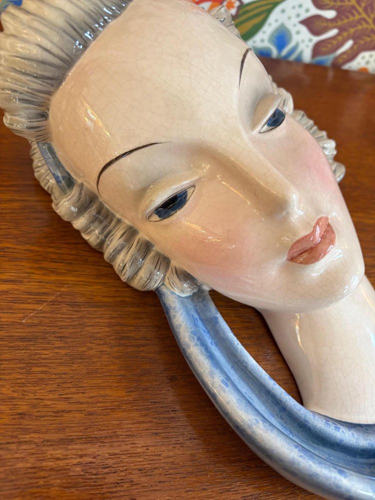 Wall Mask Womans Head by Adolf Prischl, Goldscheider for Goldscheider ...