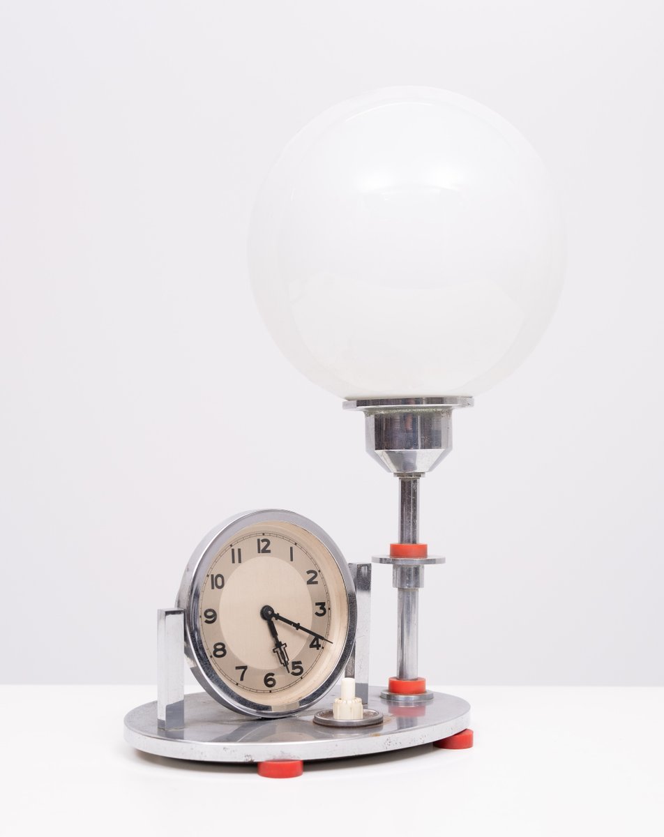 Art Deco Table Clock and Lamp, 1930s for sale at Pamono