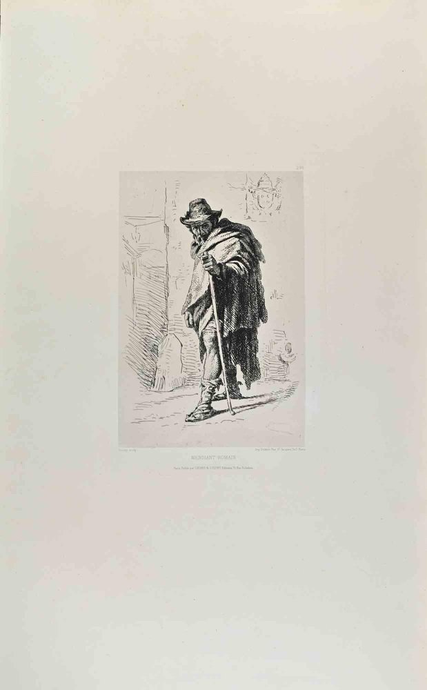 Joseph Soumy, Mendiant Romain, Etching, 1870s for sale at Pamono