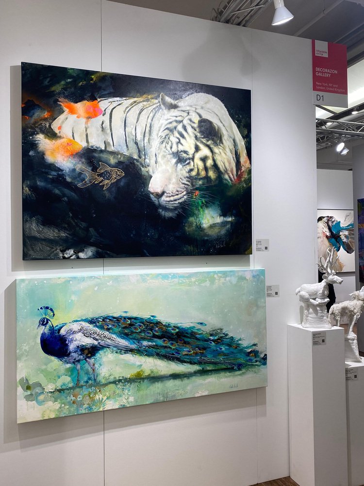 White Tiger with Koi Fish, 2024, Oil Painting for sale at Pamono