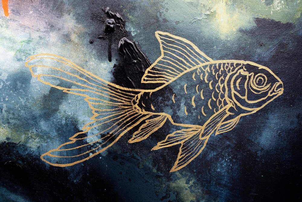 White Tiger with Koi Fish, 2024, Oil Painting for sale at Pamono