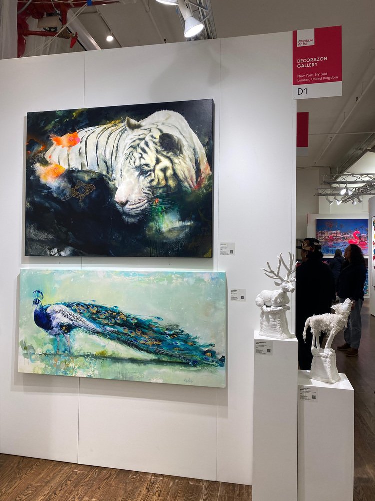 White Tiger with Koi Fish, 2024, Oil Painting for sale at Pamono