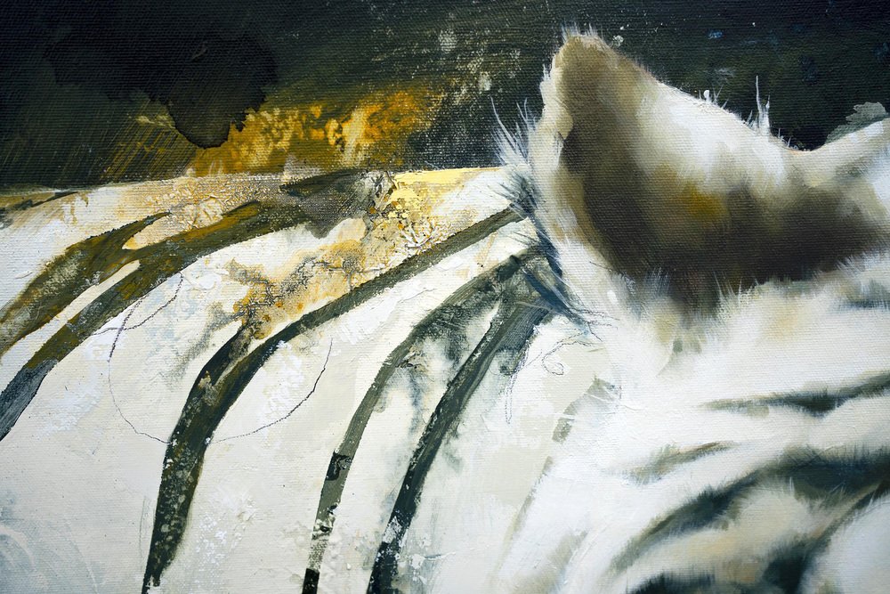 White Tiger with Koi Fish, 2024, Oil Painting for sale at Pamono