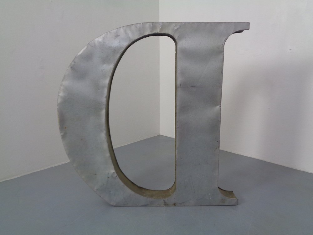 Large Industrial Letter D in Aluminum, 1960s for sale at Pamono