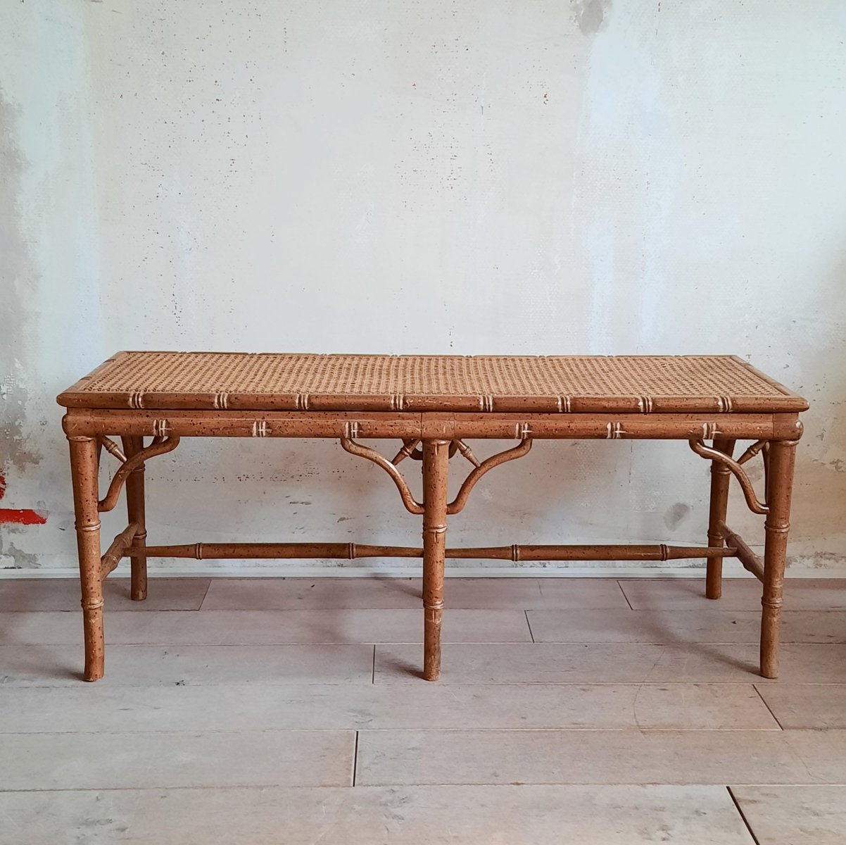 Faux Bamboo & Rattan Bench, 1980s for sale at Pamono