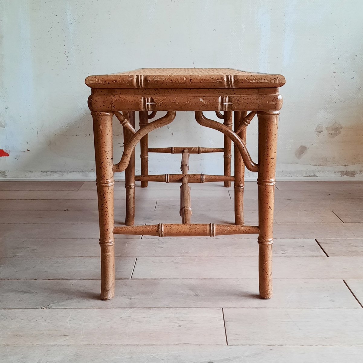 Faux Bamboo & Rattan Bench, 1980s for sale at Pamono