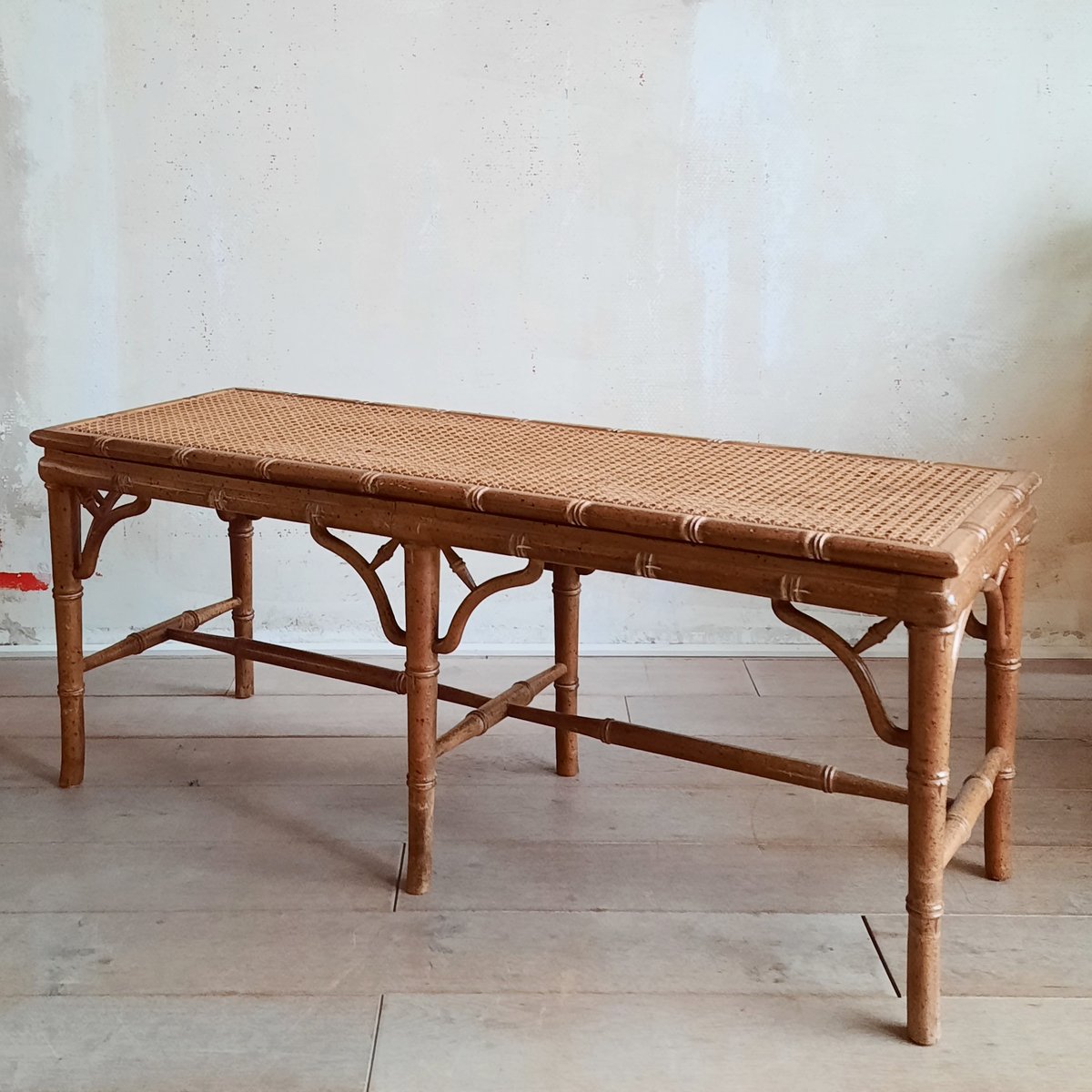 Faux Bamboo & Rattan Bench, 1980s for sale at Pamono