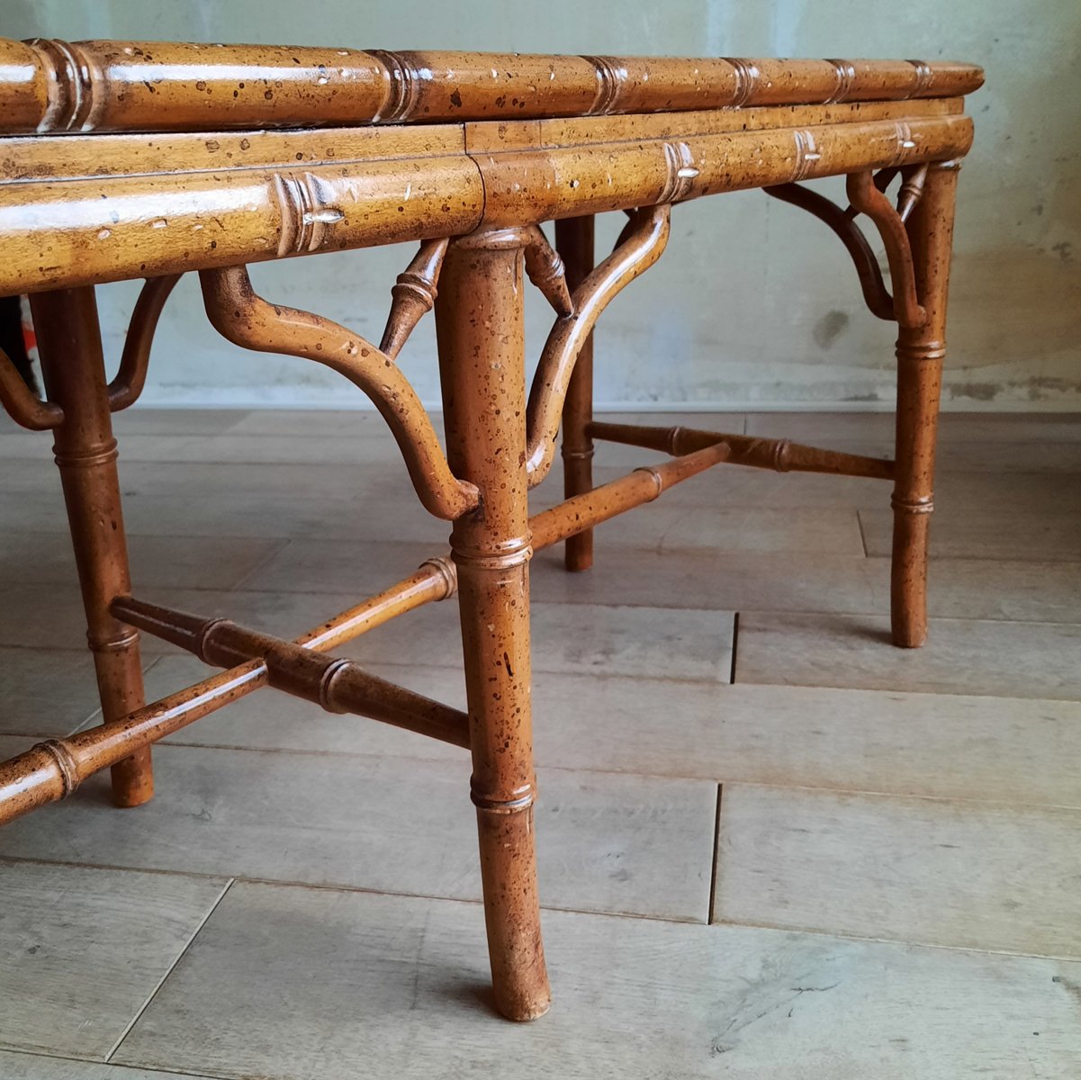 Faux Bamboo & Rattan Bench, 1980s for sale at Pamono