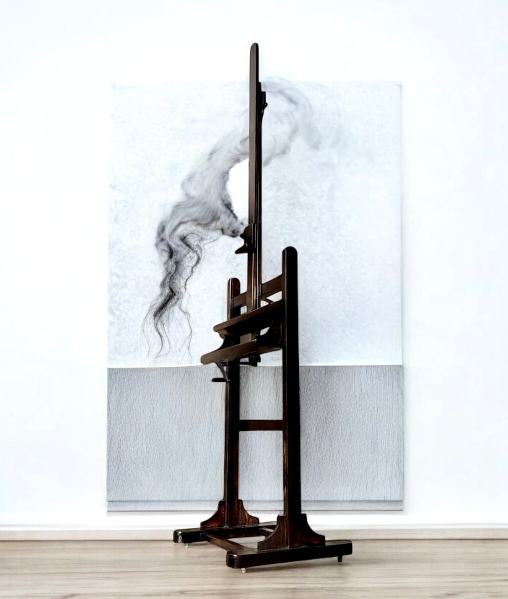 Extra Large Vintage Studio Easel in Oak, 1950s, Rollable Crank Spindle ...