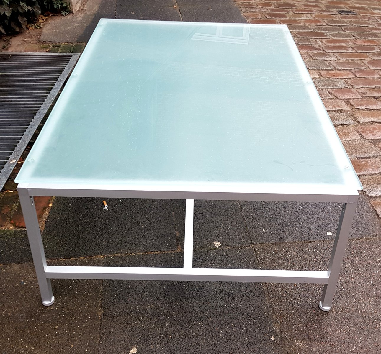Rectangular Aluminum Frame Glass Table for sale at Pamono