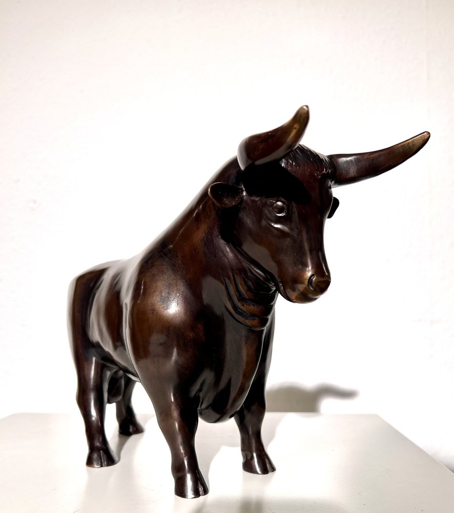 Brown Patinated Bronze Sculpture of Bull for sale at Pamono