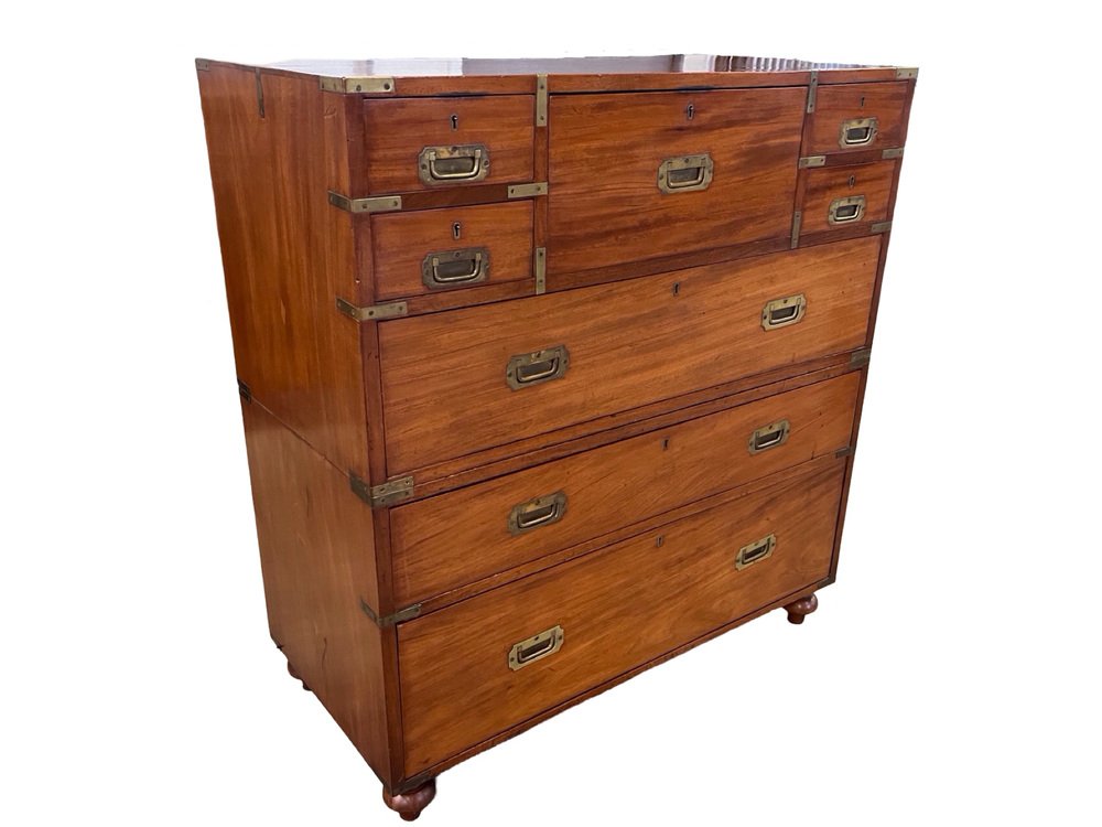 19th Century English Mahogany Campaign Secretary Chest for sale at Pamono