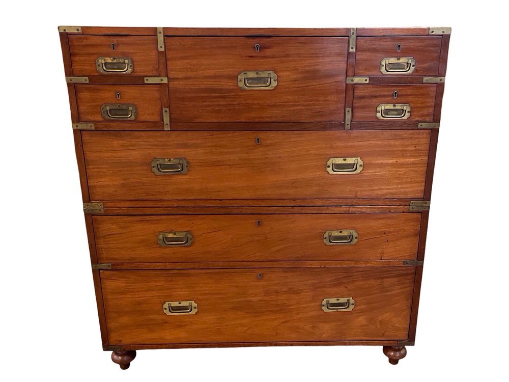 19th Century English Mahogany Campaign Secretary Chest for sale at Pamono