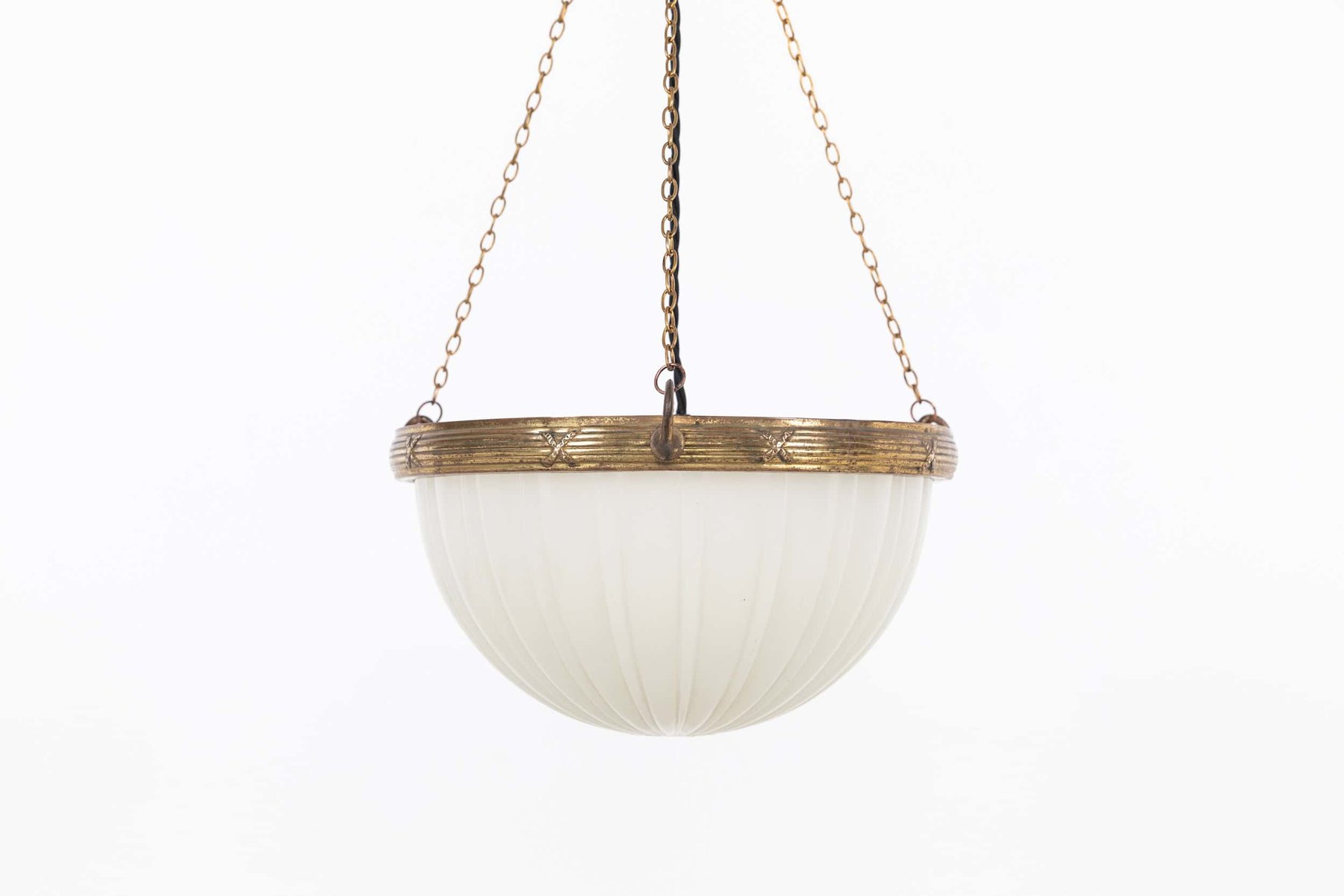 Brass & Moonstone Ceiling Bowl Light , 1920s for sale at Pamono