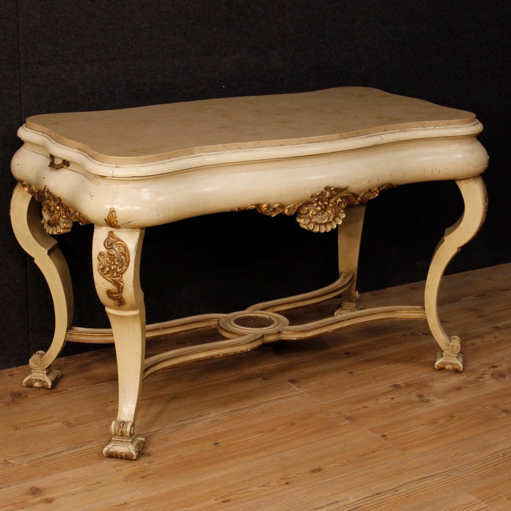 Dutch Lacquered and Gilded Table with Marble Top, 1950s for sale at Pamono