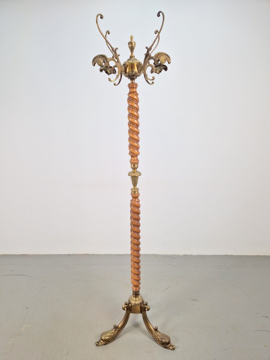 Regency Barley Twist Standing Coat Rack with Brass Lion Heads, France ...