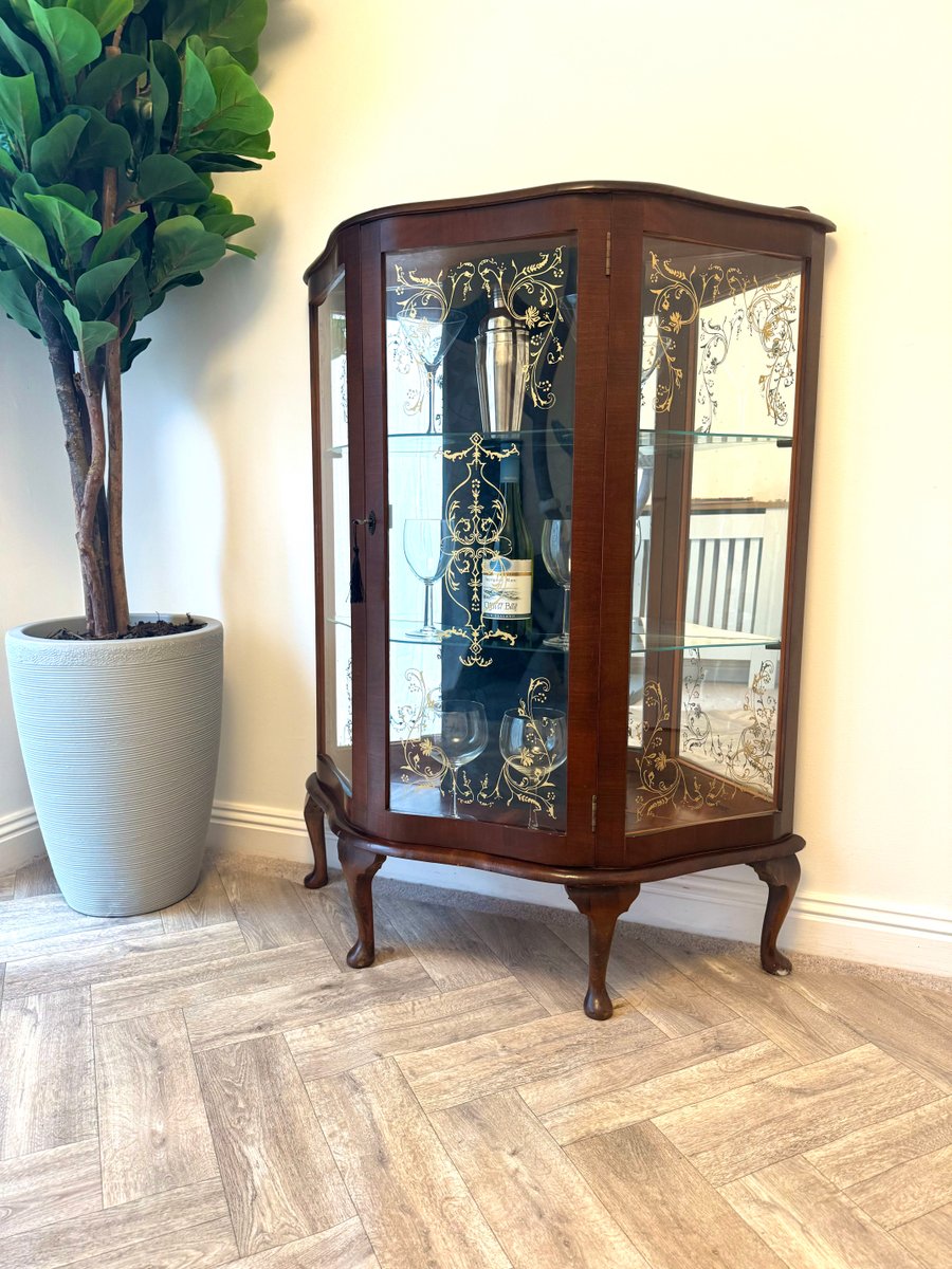 Glass and Wooden Drinks Cocktail Display Cabinet for sale at Pamono