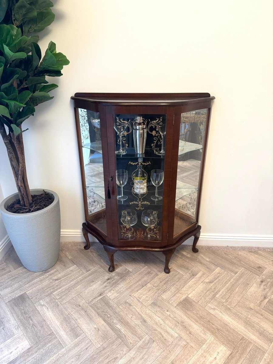 Glass and Wooden Drinks Cocktail Display Cabinet for sale at Pamono