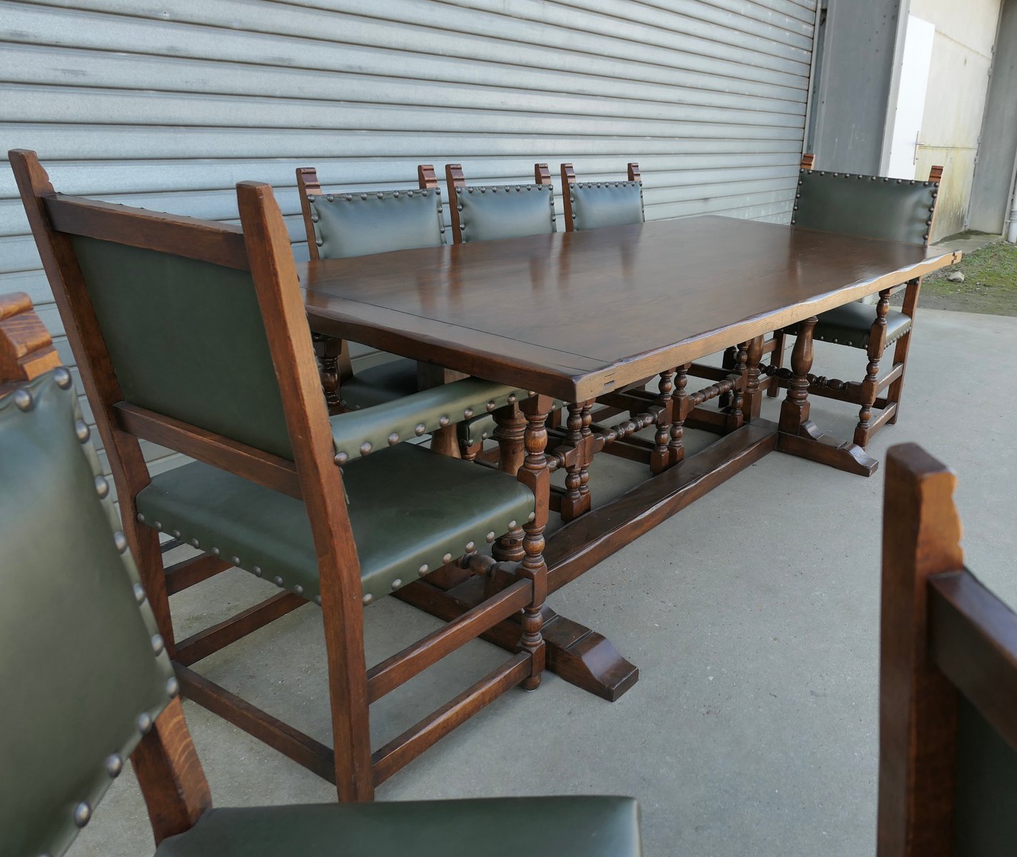 Mid-Century Modern Country Oak Refectory Table with Oak and Leather ...
