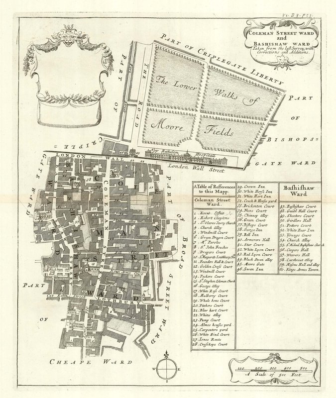 Mapa de los barrios de Coleman Street y Bassishaw, década de 1720 en ...