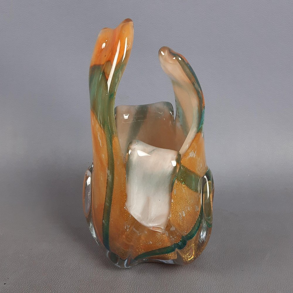 Modern Sommerso Green Orange Murano Glass Vase with Gold Leaf, Italy ...