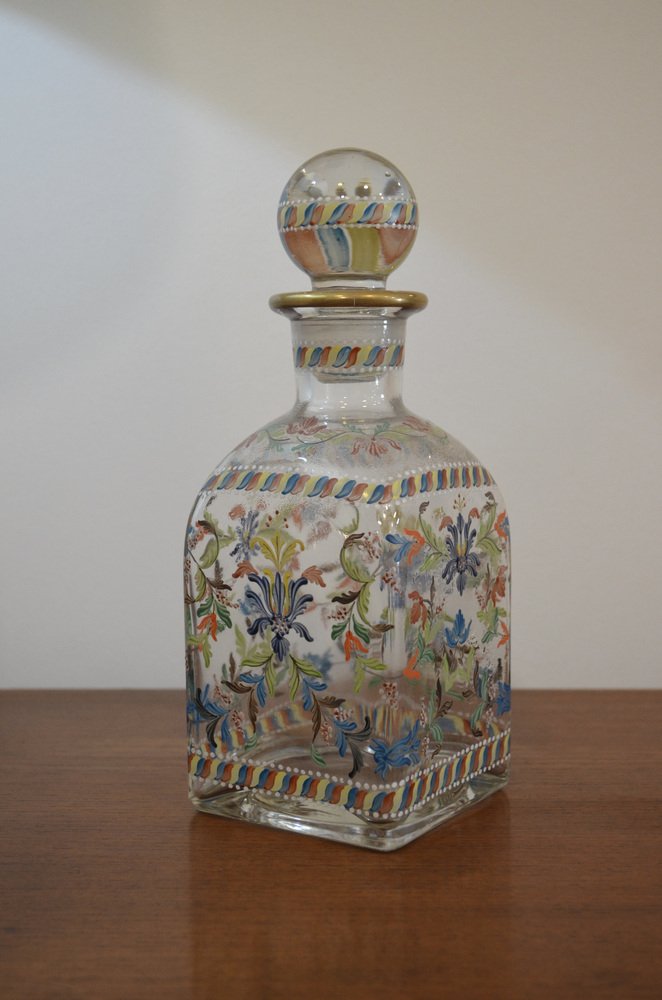 Hand Painted Glass Decanter, Portugal, 1950s for sale at Pamono