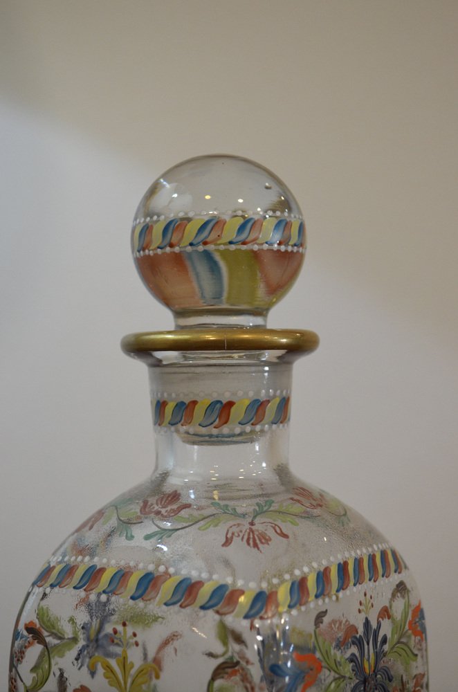 Hand Painted Glass Decanter, Portugal, 1950s for sale at Pamono