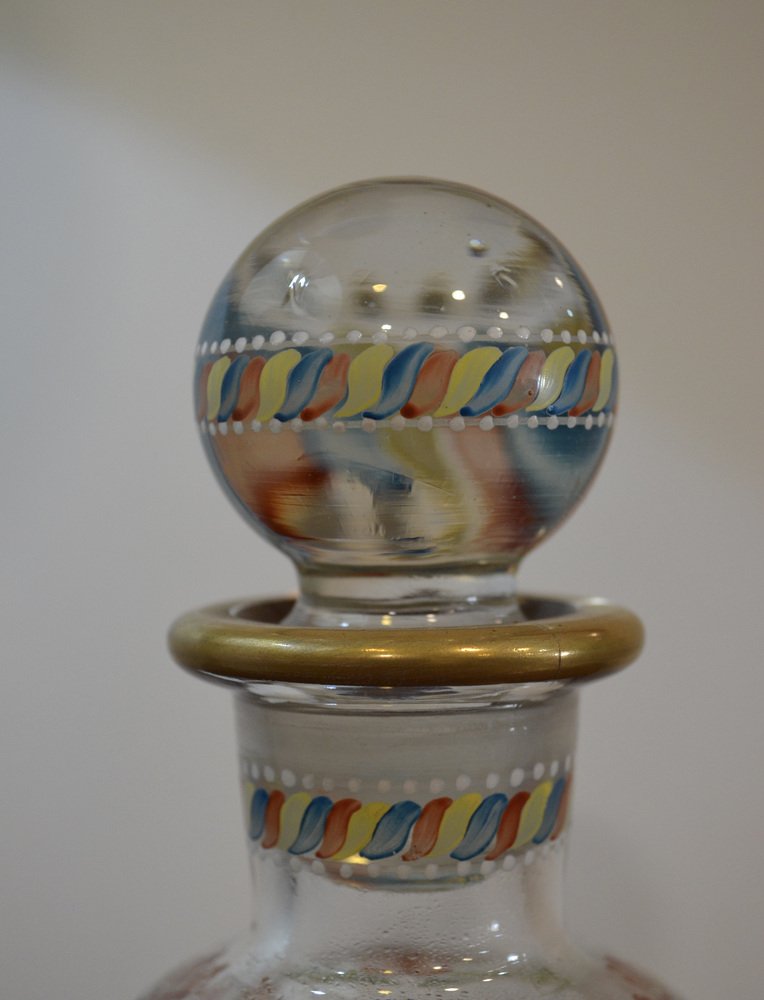 Hand Painted Glass Decanter, Portugal, 1950s for sale at Pamono
