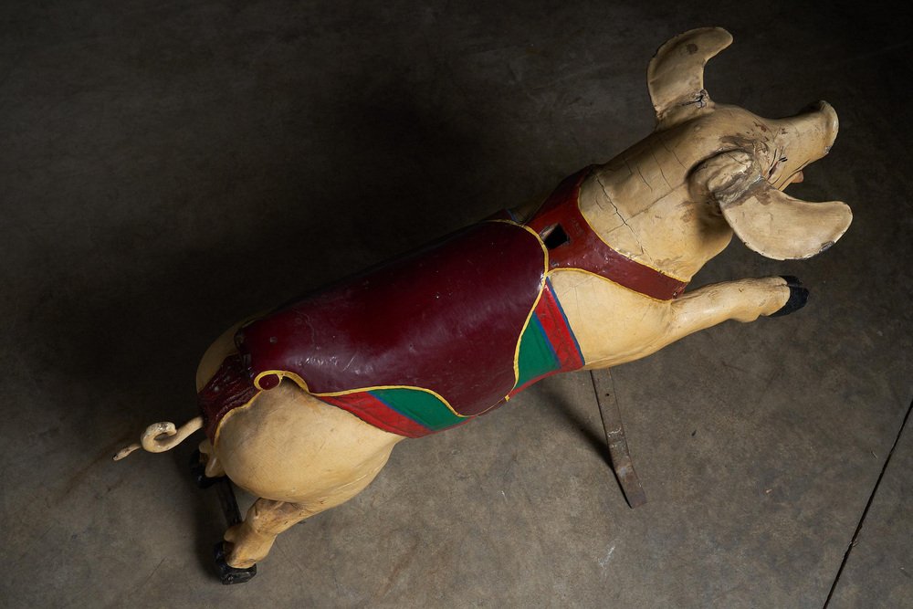 Pig Carousel Figure in Carved Wood, 1950s for sale at Pamono