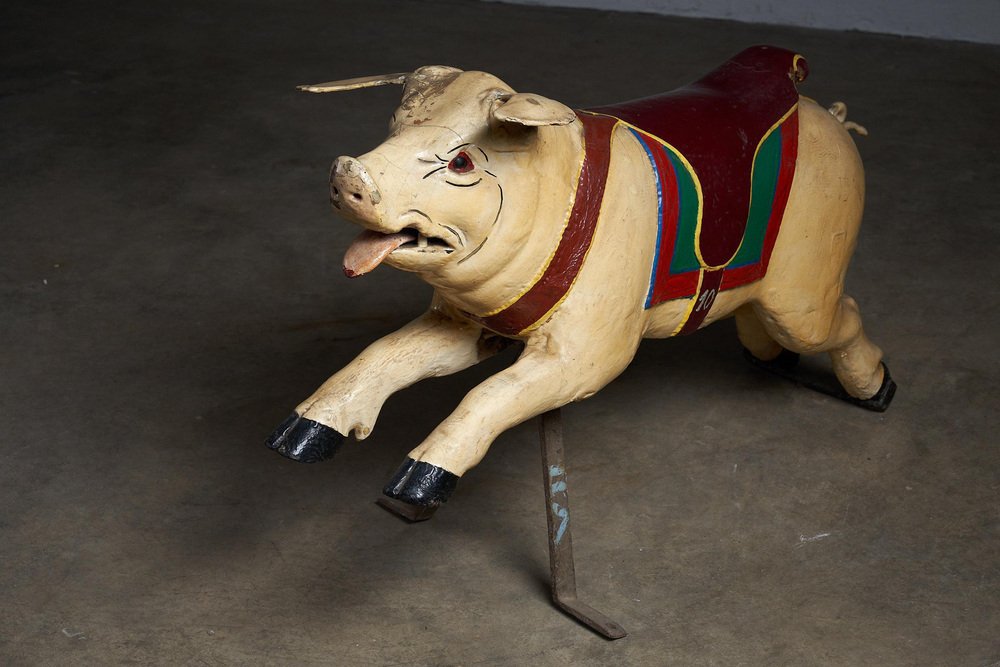 Pig Carousel Figure in Carved Wood, 1950s for sale at Pamono