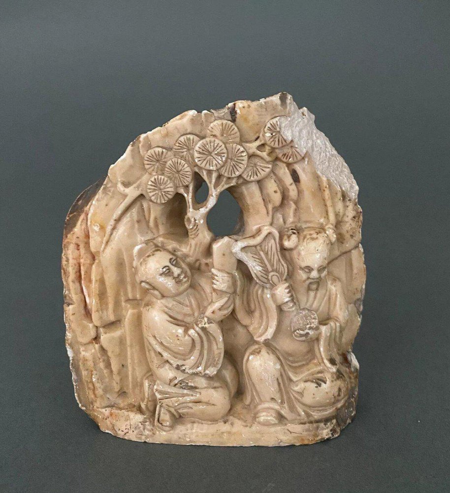 Bacon Stone Sculpture of Chinese Sages with Plant Decoration, 20th ...