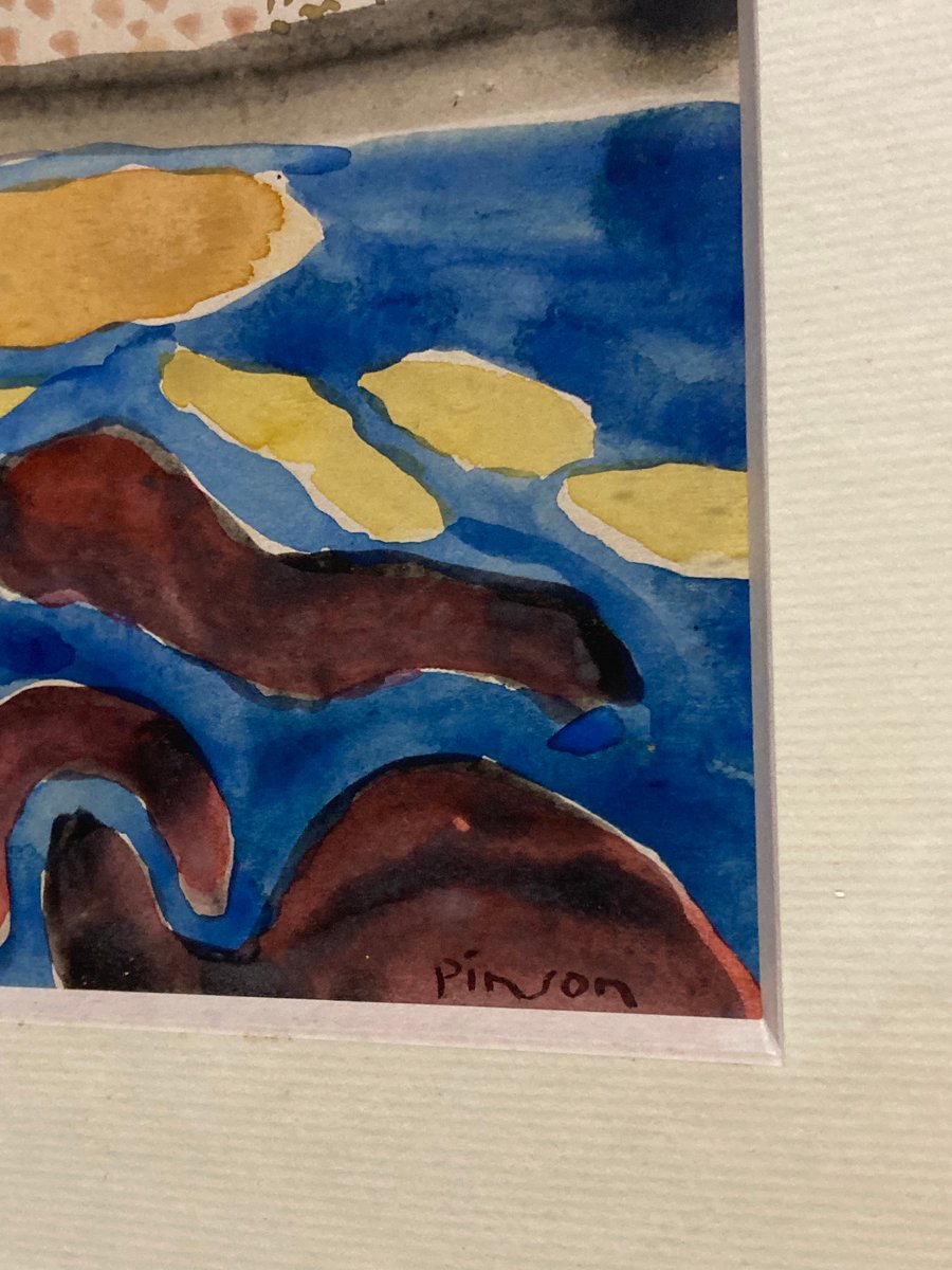 Charles-Émile Pinson, Seaside, Watercolor, 1950s, Framed for sale at Pamono